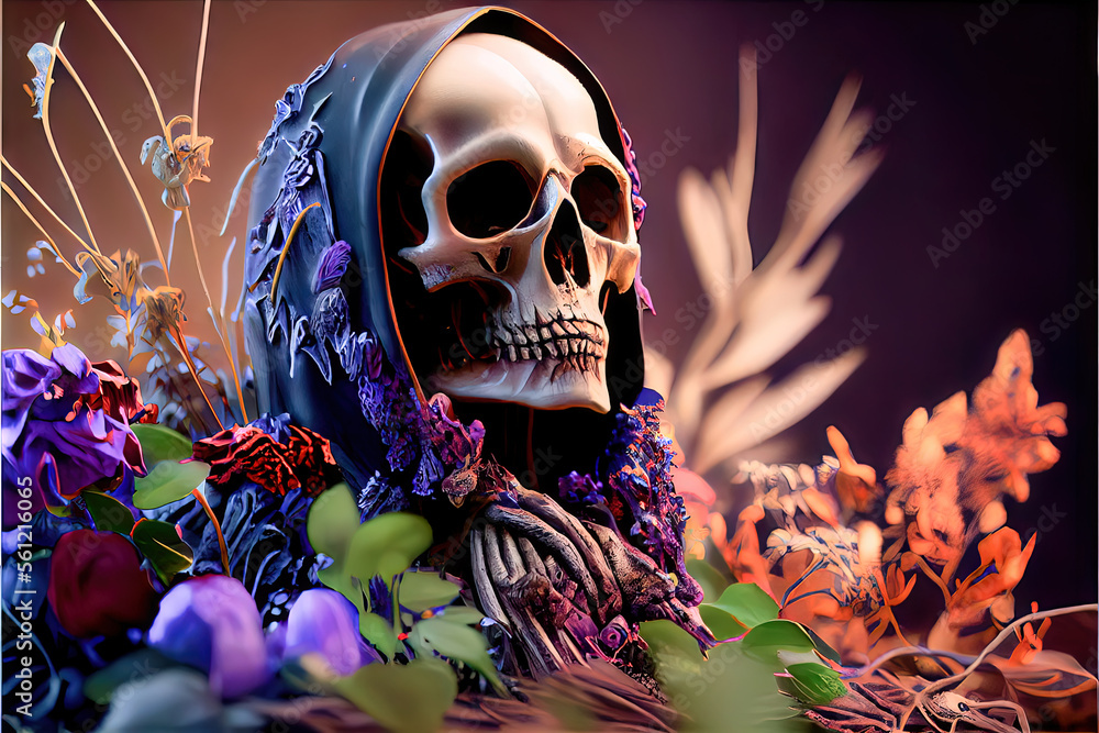 Calavera Grim Reaper - Floral sugar skull grim reaper with 3D shading ...