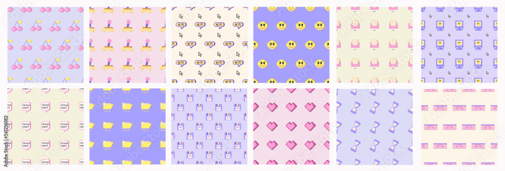 2000s y2k style groovy trippy seamless pattern Old pc game 90s ...