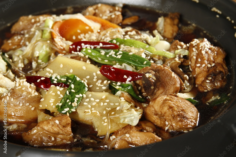 Jjimdak: korean braised chicken stew with mixed vegetables Stock Photo ...