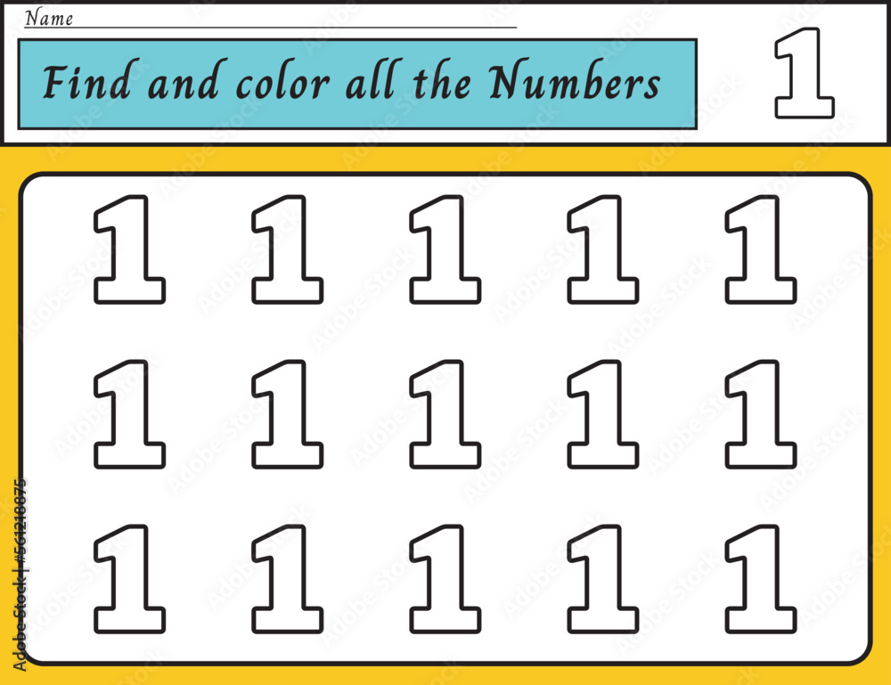 Number one coloring practice worksheet for kids learning to count and ...