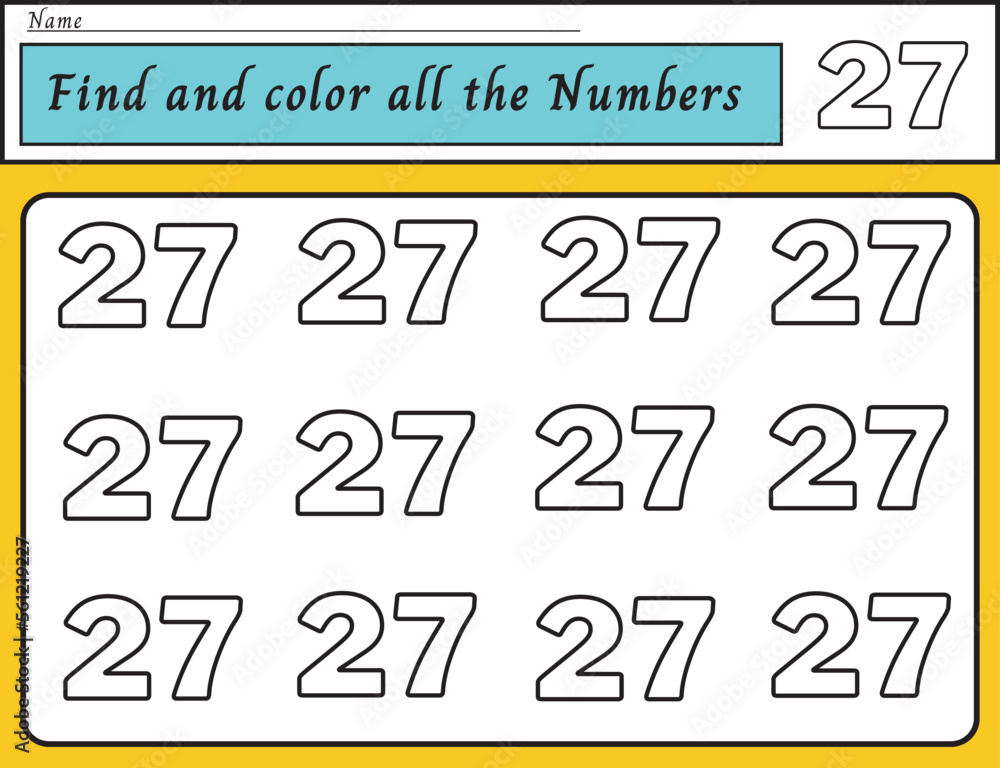 Number twenty-seven coloring practice worksheet for kids learning to ...