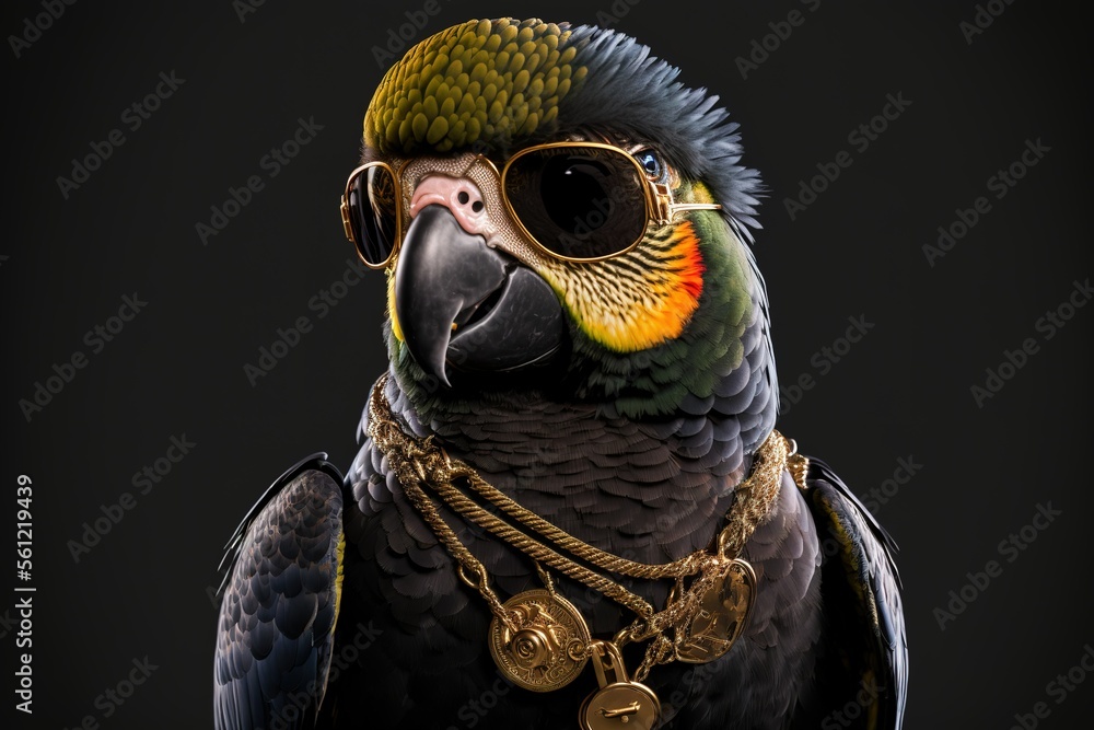 Parrot in gangster look with wearing sunglasses and gold chain and ...