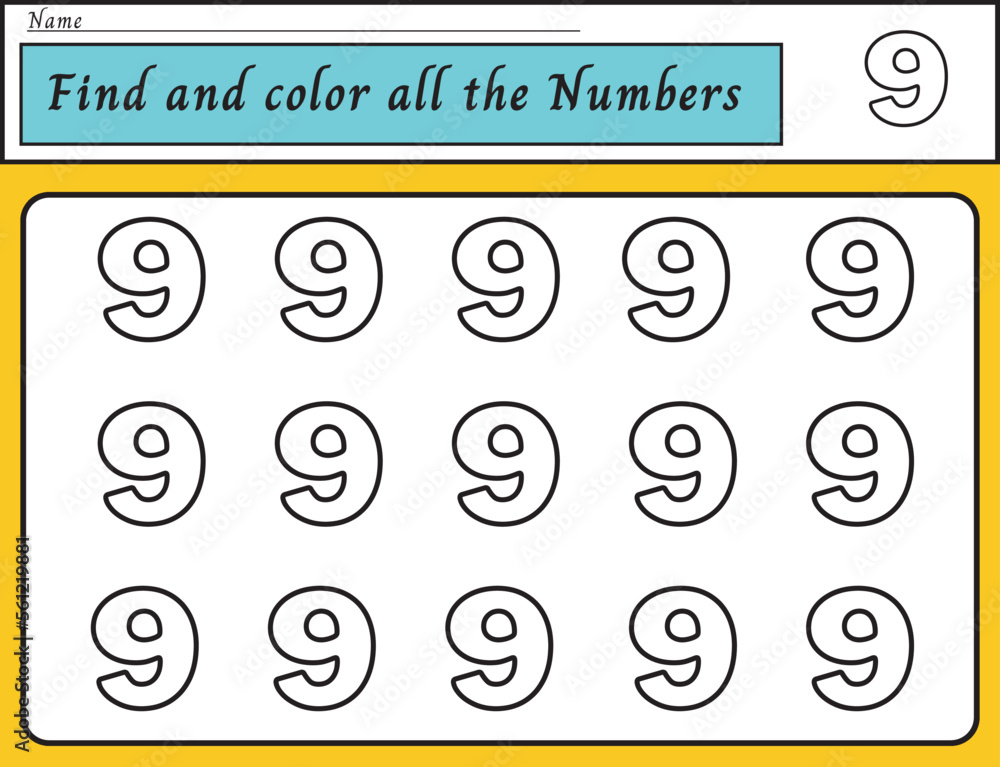 Number nine coloring practice worksheet for kids learning to count and ...