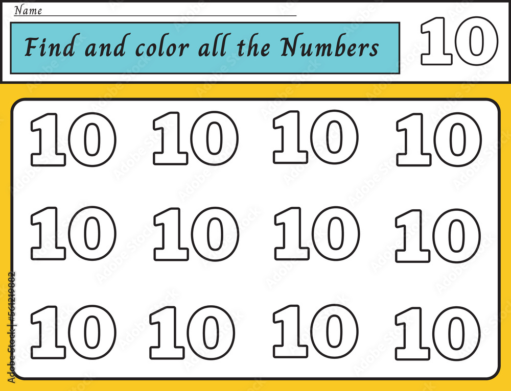 Number ten coloring practice worksheet for kids learning to count and ...