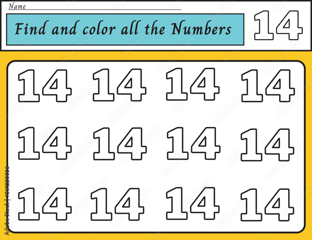 Number fourteen coloring practice worksheet for kids learning to count ...