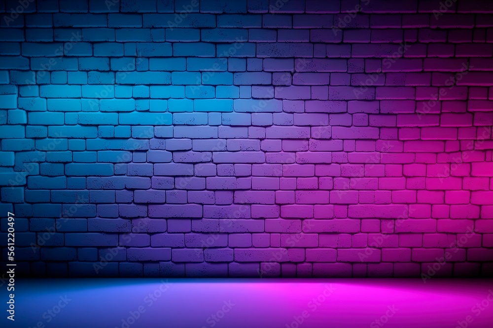 Modern futuristic blank brick wall background with neon lights. old ...