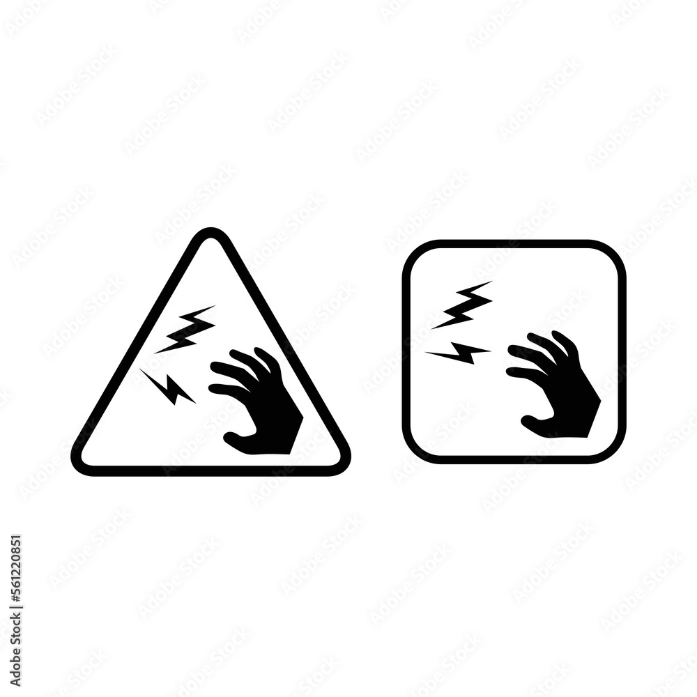 Electrocution Risk Warning Do not touch sign icon. Hand electrocution ...