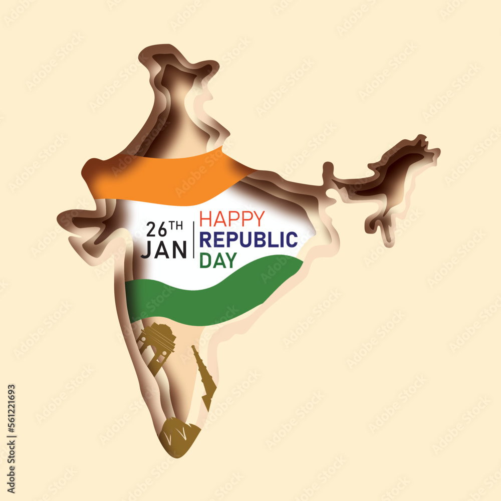 Indian map and flag paper cut illustration for republic day Stock ...