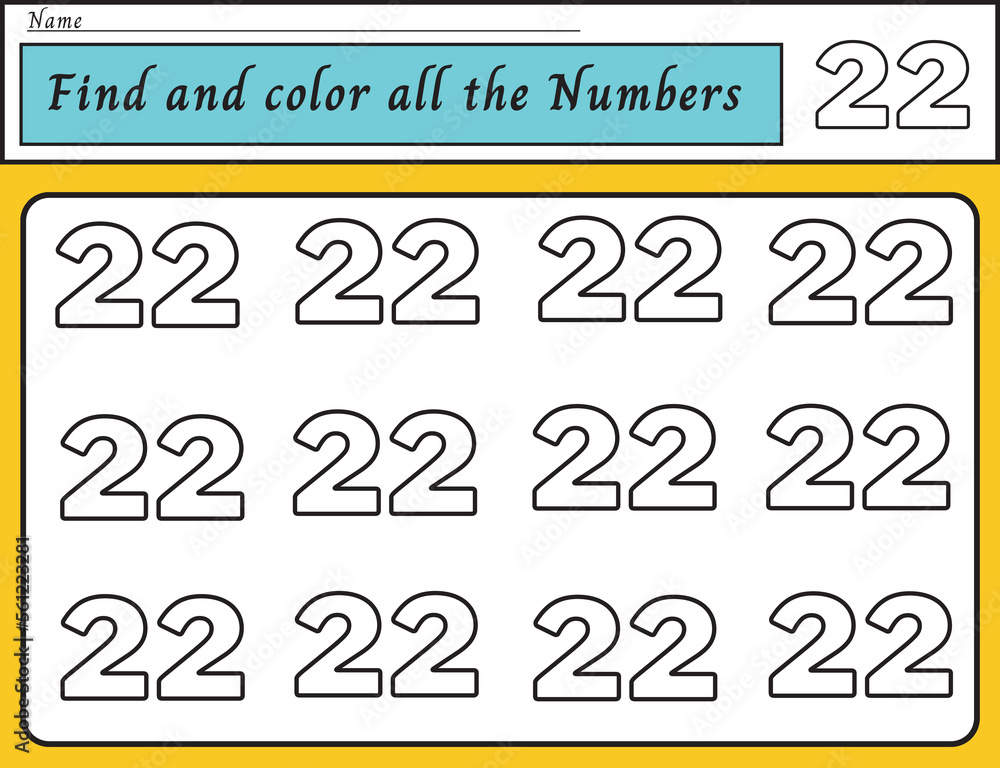 Number twenty-two coloring practice worksheet for kids learning to ...