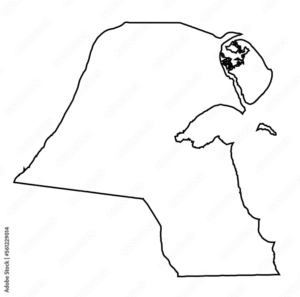 Silhouette Outline Map of Kuwait Stock Vector | Adobe Stock
