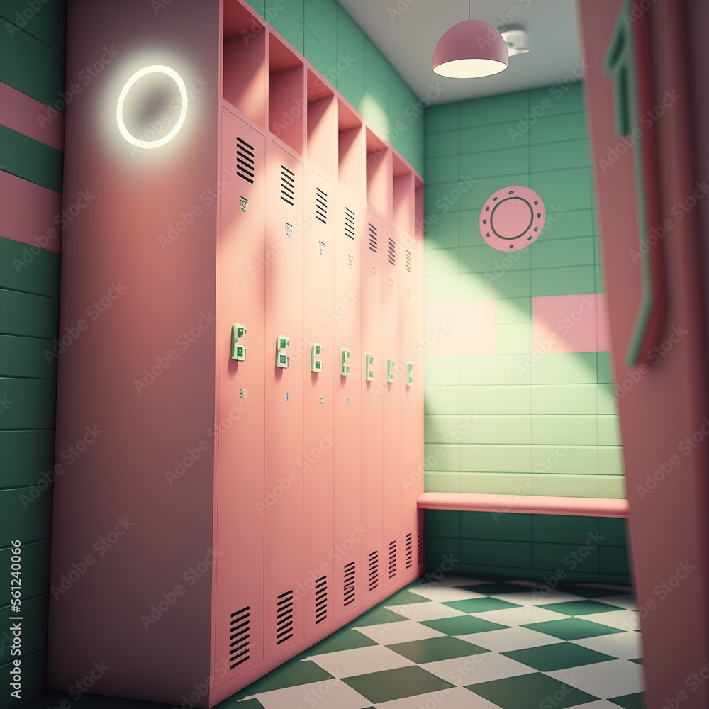 Minimalist locker room. Wooden bench. Athletes space. Locker room ...