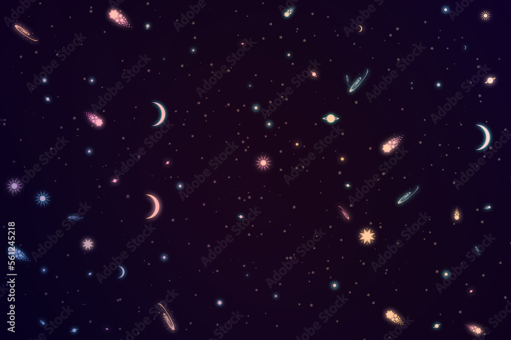 Cartoon Style Space Wallpaper with stars and planets Stock Illustration ...