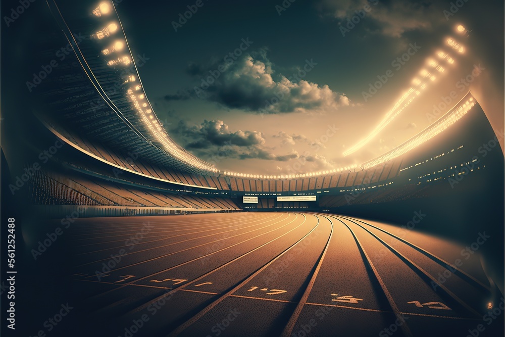 Sport Backgrounds. Soccer stadium and running track. Dramatic scene ...