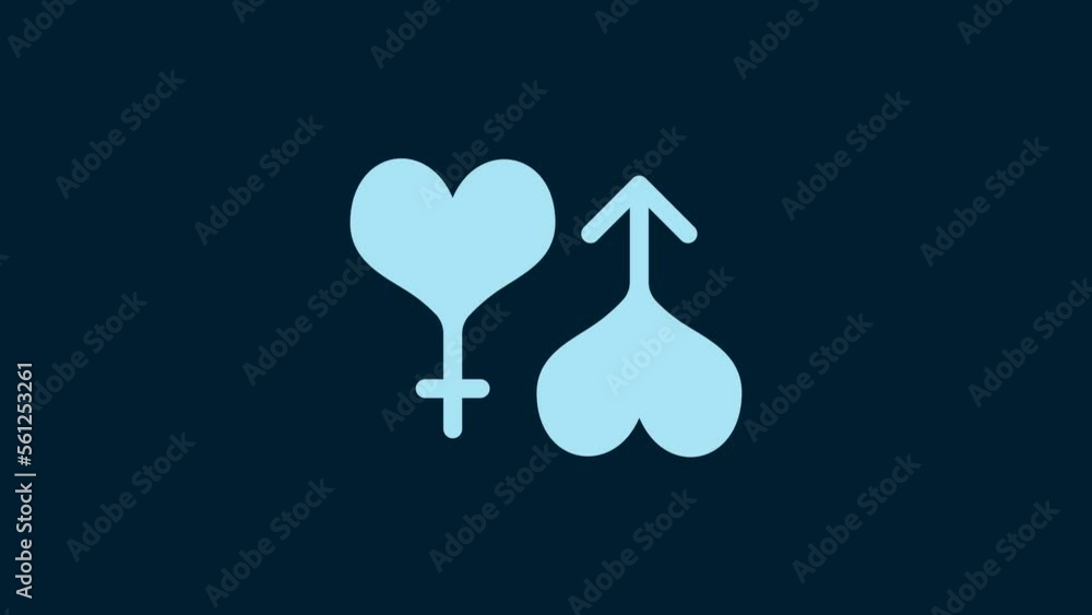 White Male and female symbol heart icon isolated on blue background ...
