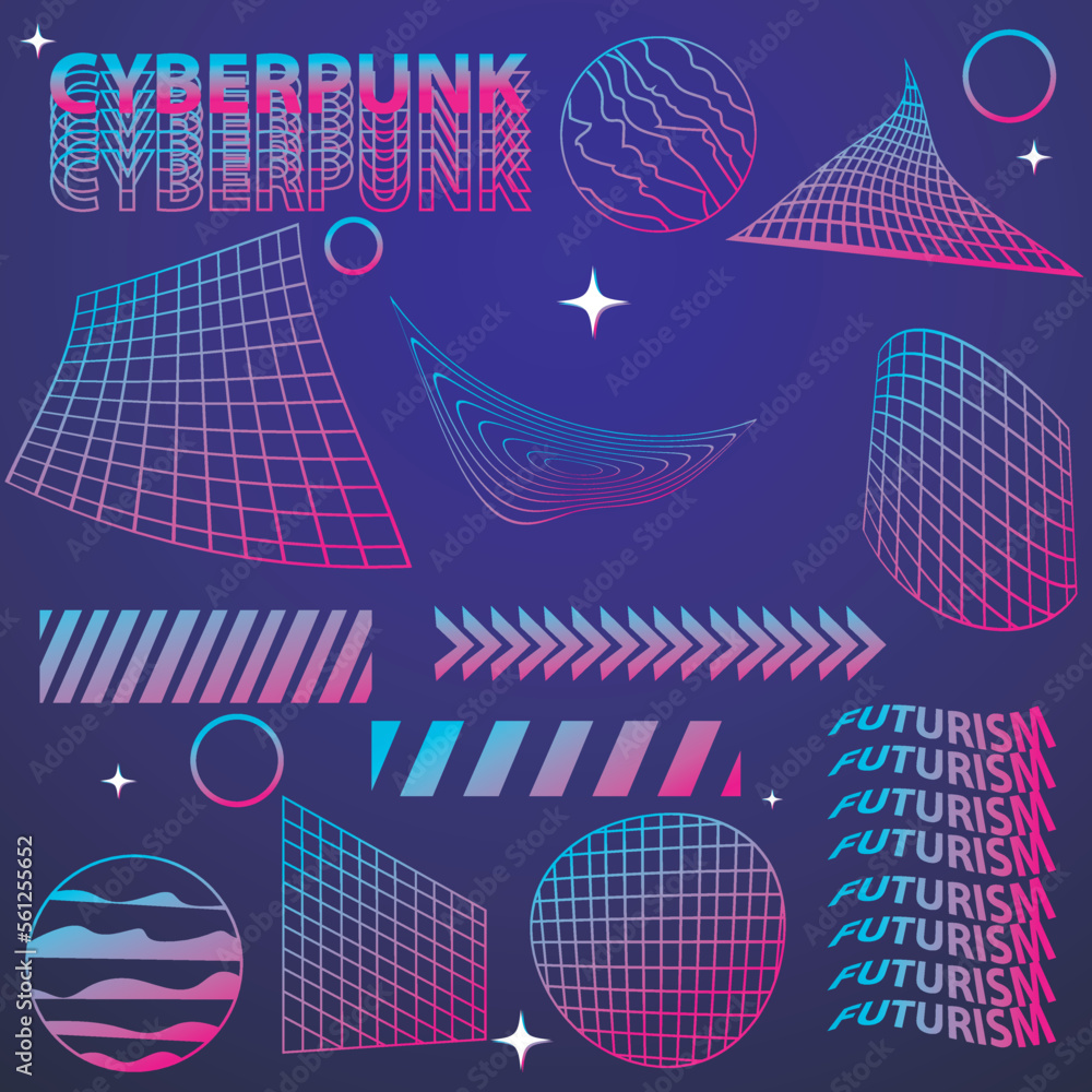 Trendy retrofuturistic holographic collection in vaporwave style in 80s ...