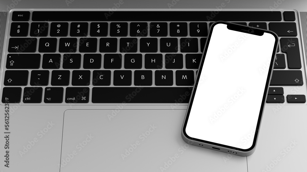 Smartphone on top of laptop - mockup isolated with transparent screen ...