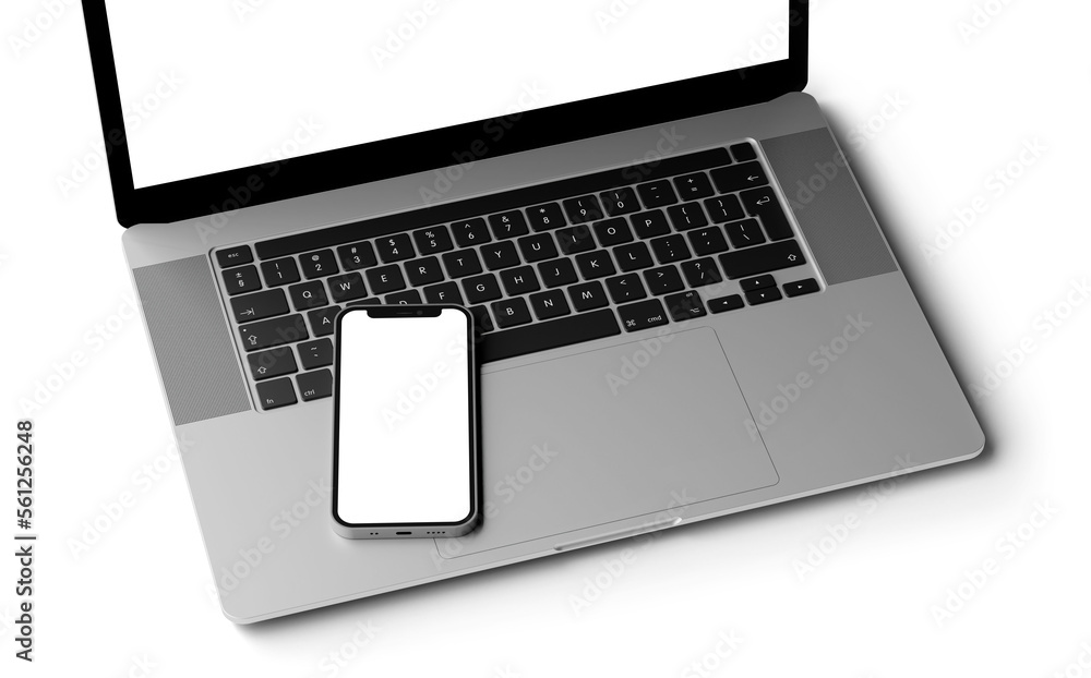 Smartphone on top of laptop - mockup isolated with transparent screen ...
