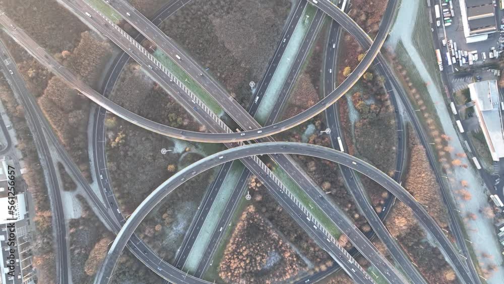 Intersection of multileveled interchange roadway. Traffic on a ...