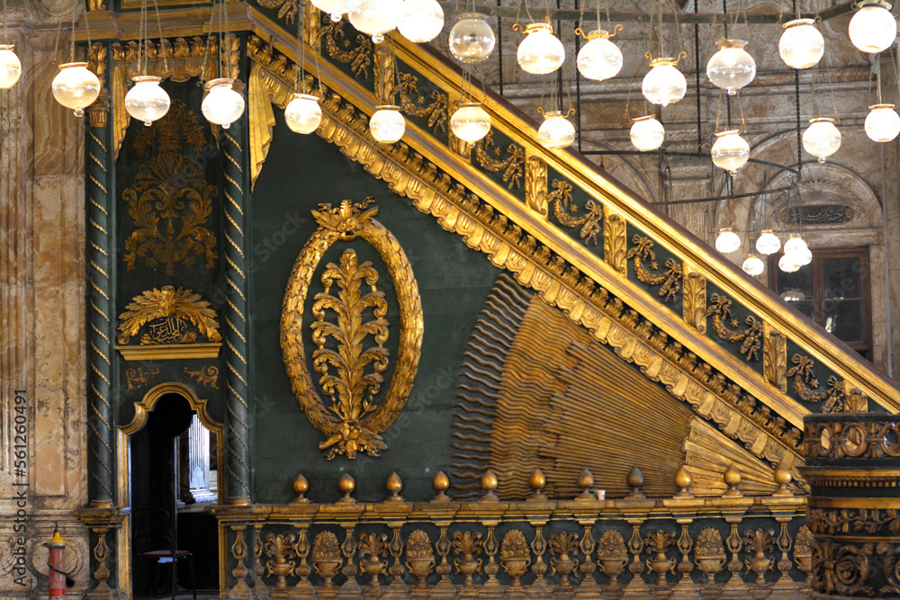 Details of prayer niche and mosque pulpit of The great mosque of ...
