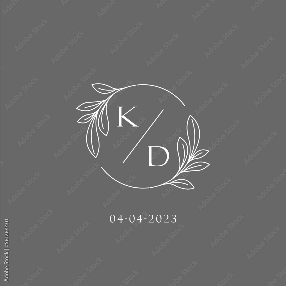 Letter KD wedding monogram logo design creative floral style initial ...