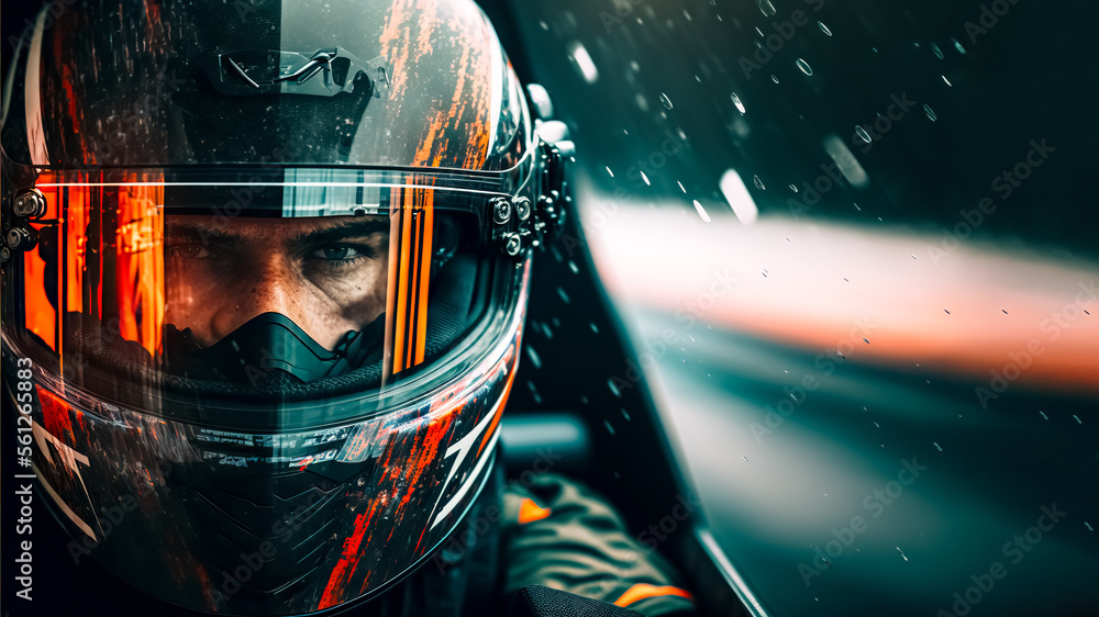 Racer in a helmet driving a car on the track. digital art Stock ...