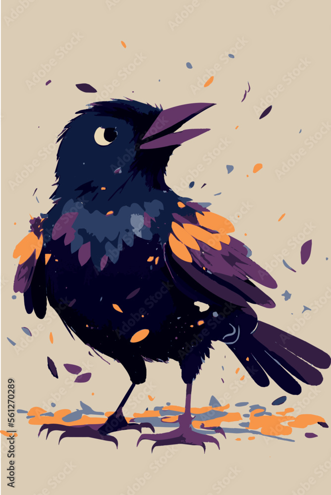 Crow artwork. Beautiful colored black bird. Vector artwork drawing ...