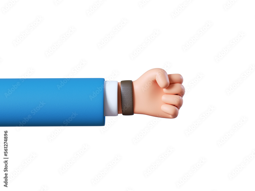 3d render. Fist icon. Cartoon character hand gesture. Strength or fight ...