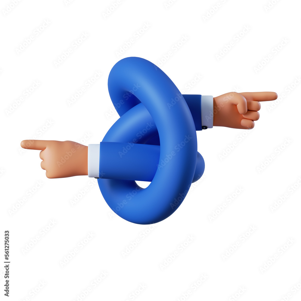 3d render, funny cartoon character boneless flexible hands show ...