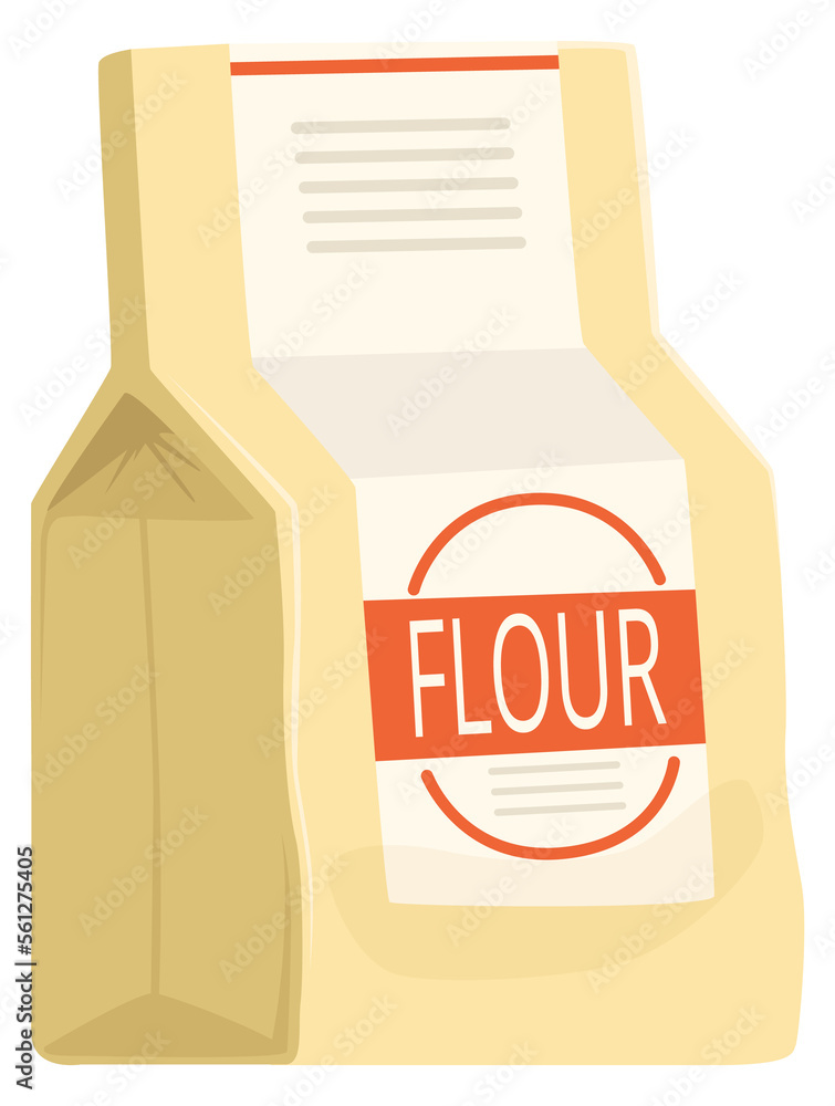Flour paper bag. Baking ingredient cartoon package Stock Illustration ...
