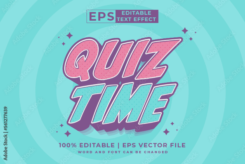 Editable text effect - Quiz Time 3d Cartoon template style premium ...