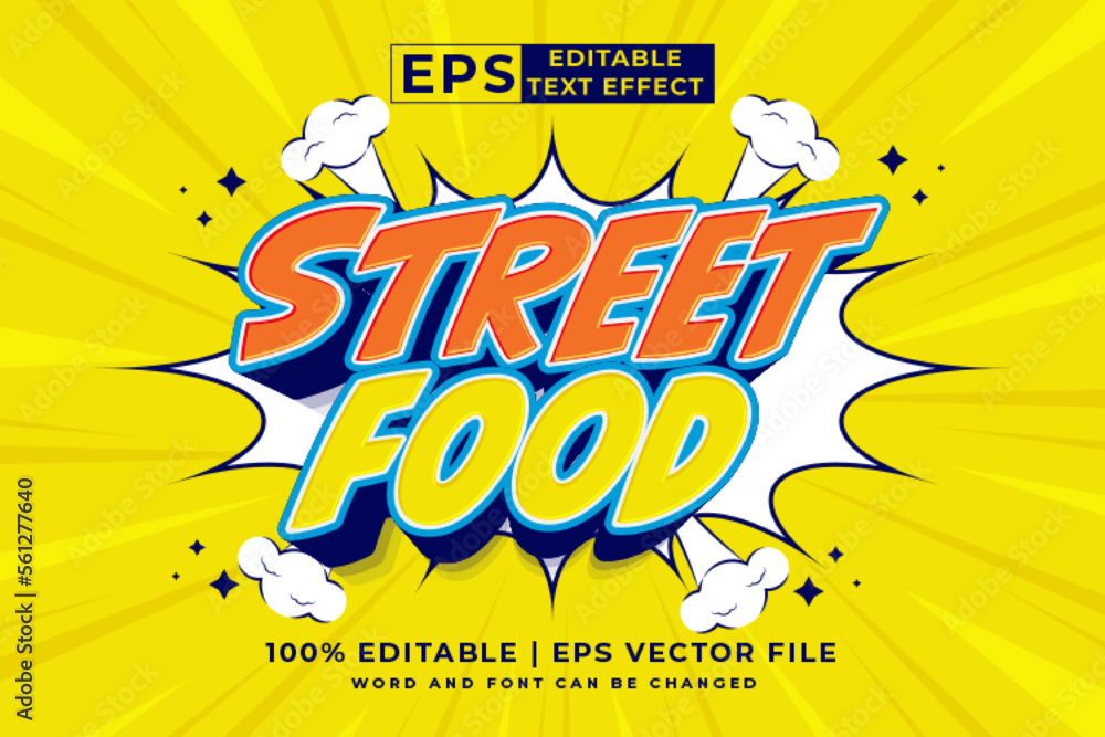 Editable text effect - Street Food 3d Cartoon template style premium ...