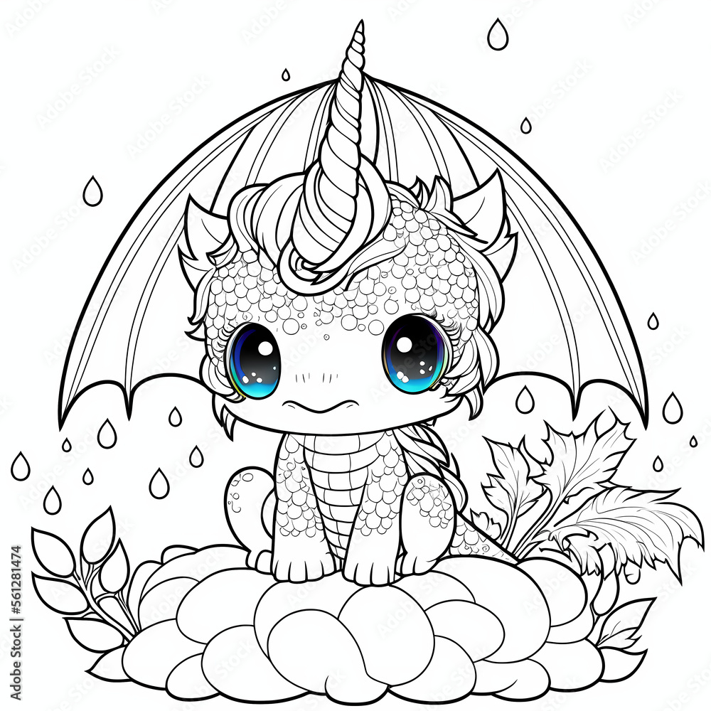 cute dragon unicorn. coloring book page for coloring book. doodling for ...