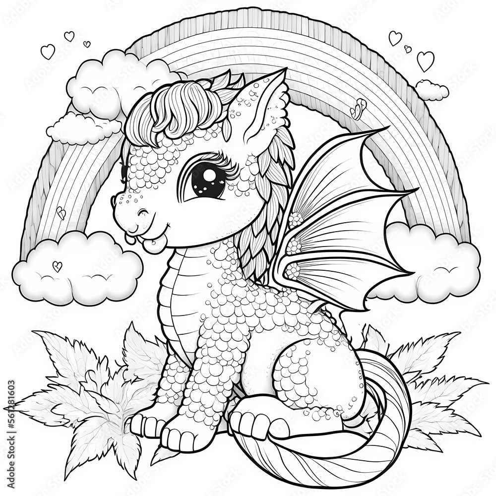 cute dragon. coloring book page for coloring book. doodling for kids ...