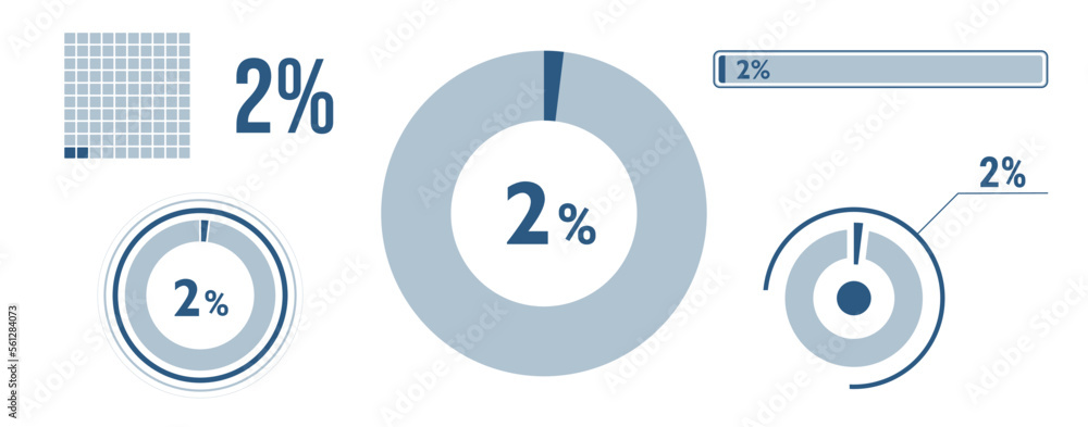 Vetor de 2% percentage infographic set. Two circle diagram, pie donut ...