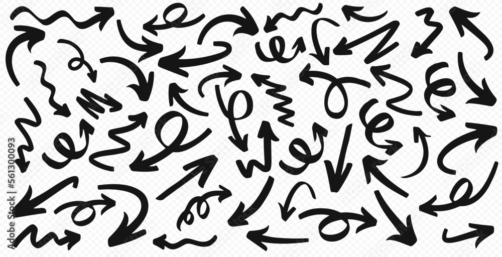 Hand drawn arrows collection. Arrow set. Vector arrow icons. Arrows set isolated on transparent ...