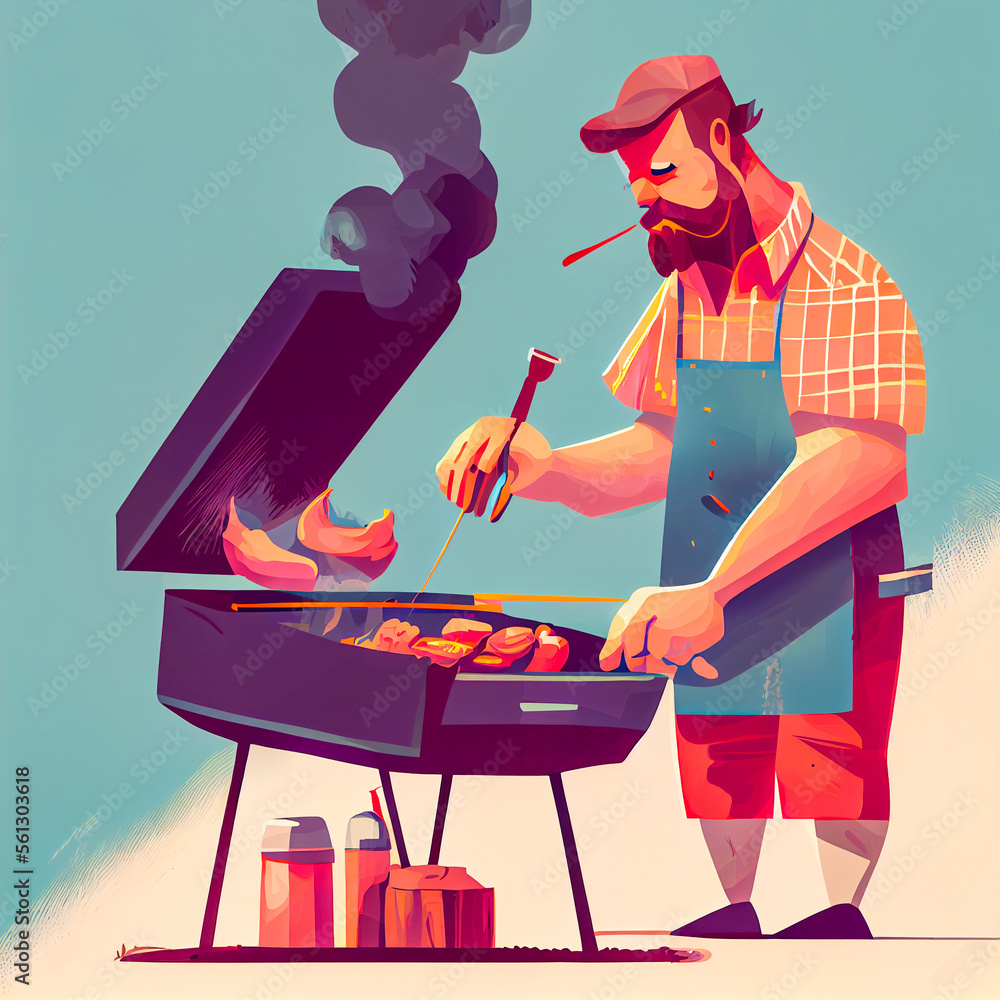 Barbecue, grill, cartoon, illustration Stock Illustration | Adobe Stock