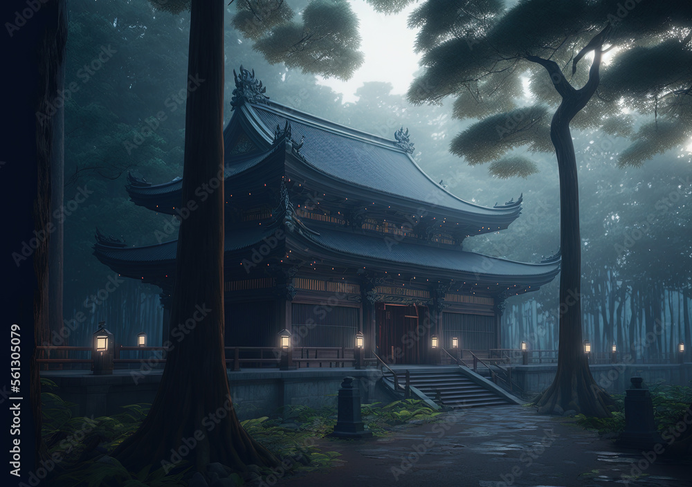 temple in japanese forest -created with Generative AI technology Stock ...