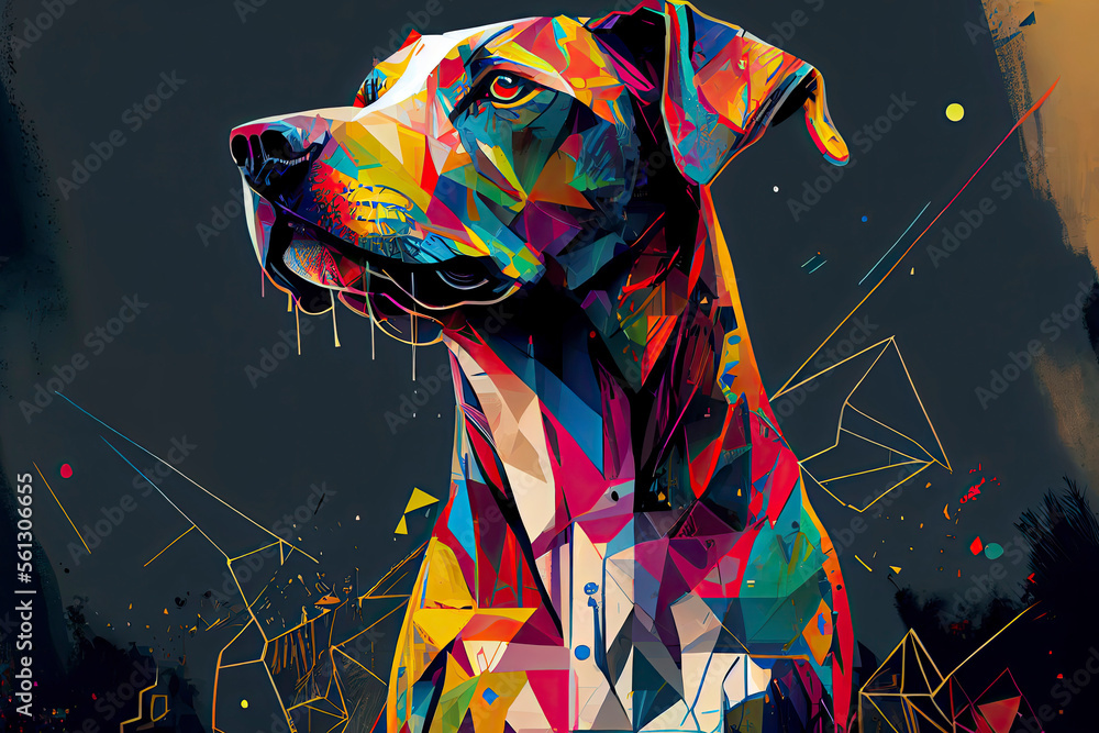 colorful Cute wild animals head dog on geometric pop art style ...