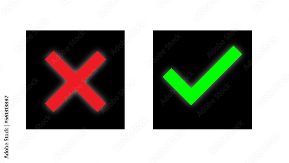 check mark and cross, right wrong sign icon png in square box, red and ...