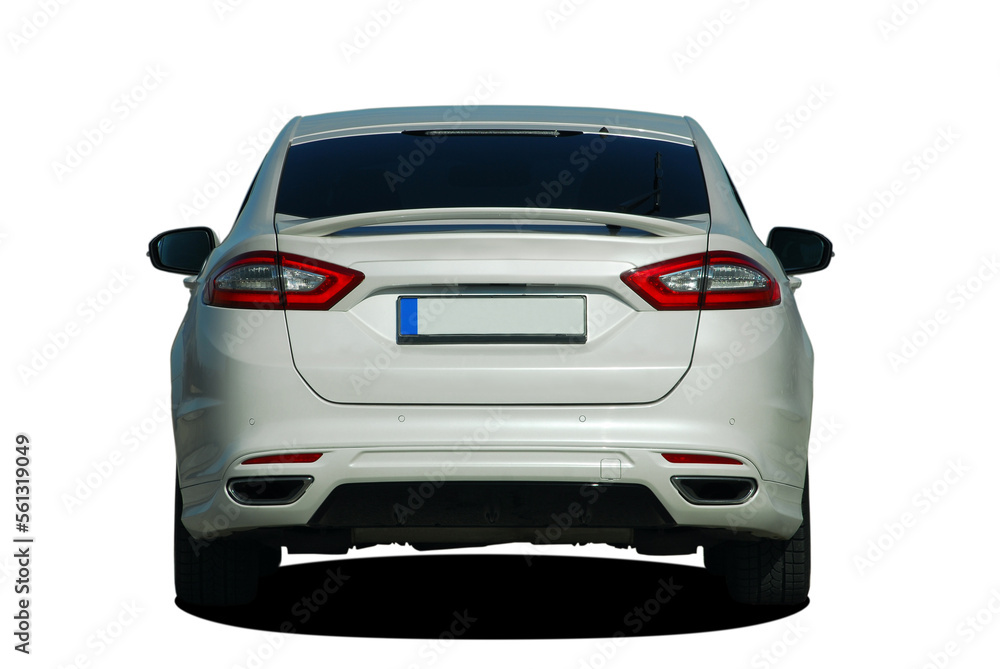 Passenger car on white background, back view Stock Photo | Adobe Stock
