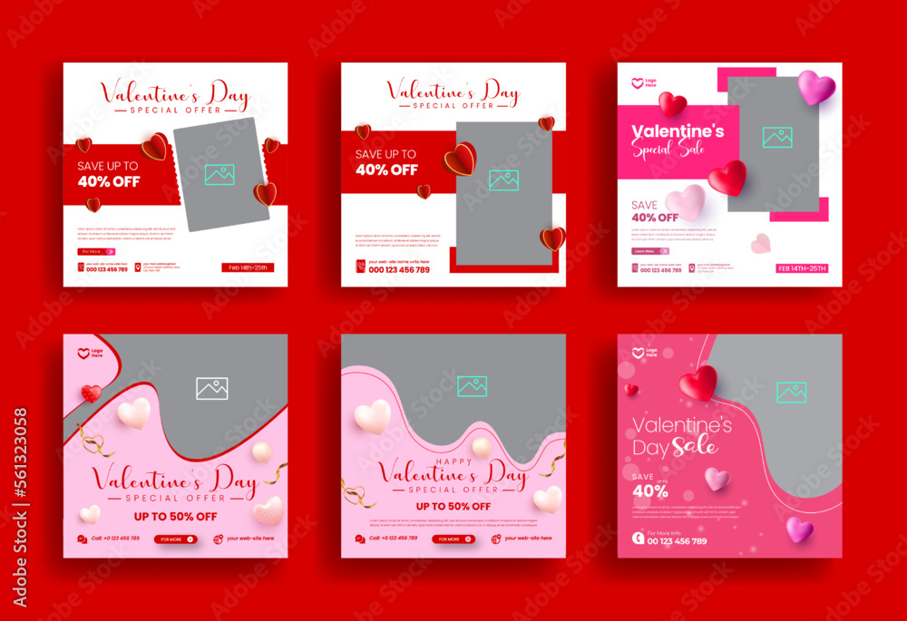 Editable Valentine's day social media post banners set with realistic ...