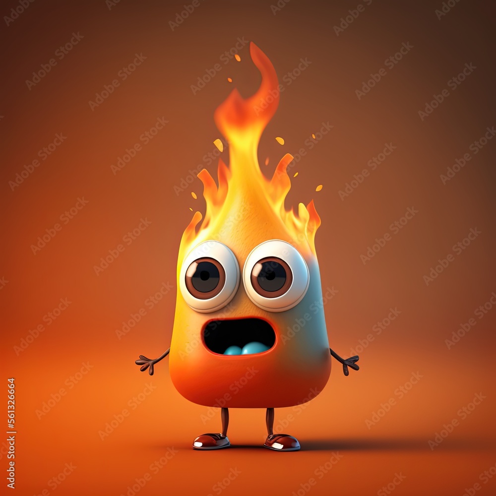 Cute Cartoon Fire Character (Generative AI) Stock Illustration | Adobe ...