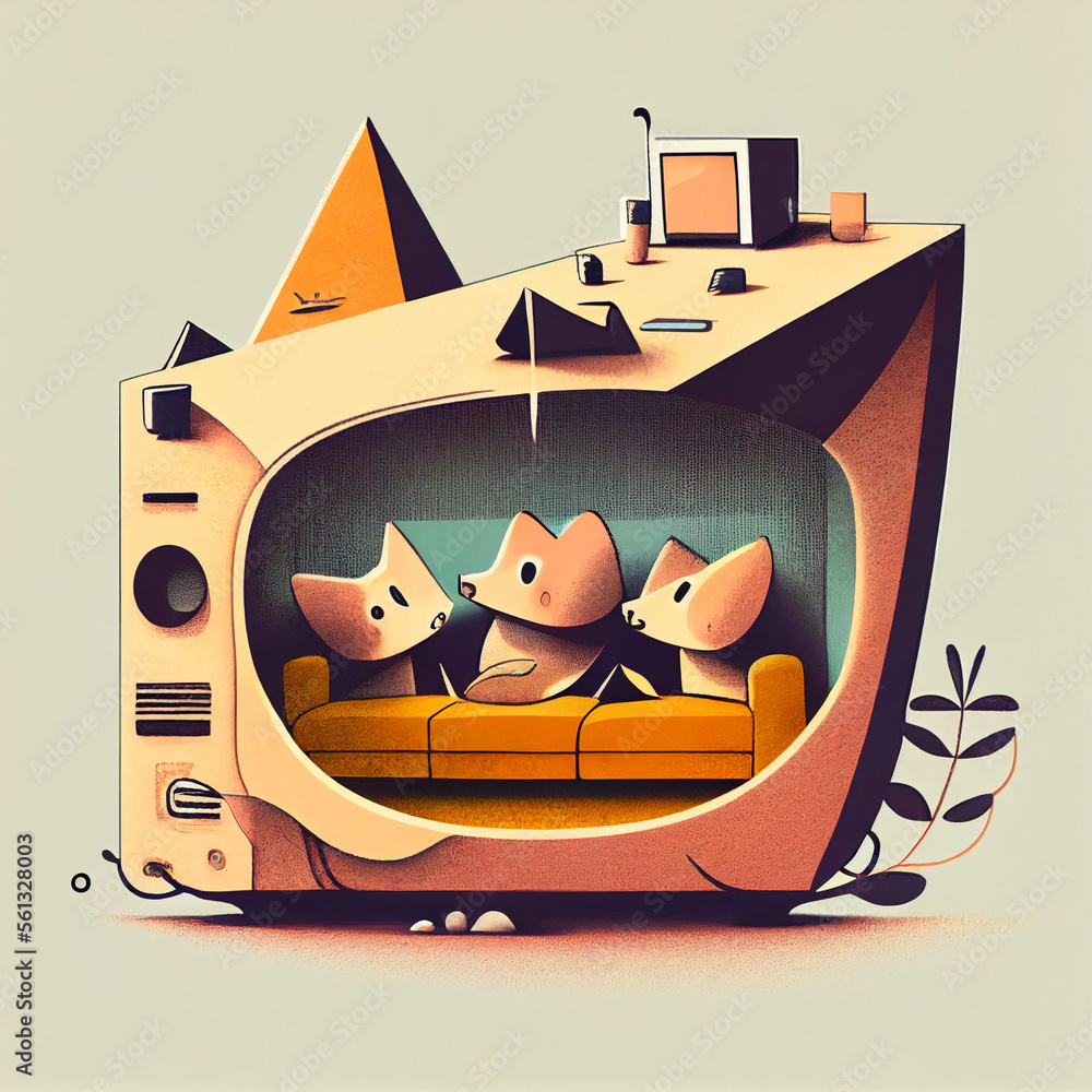 AI generated Art of 3 mouse, inside a house which is a tv ,while they ...