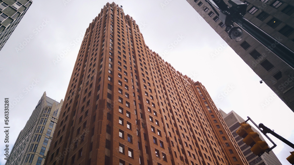 Looking up from the street to the landmark skyscraper Guardian Building ...