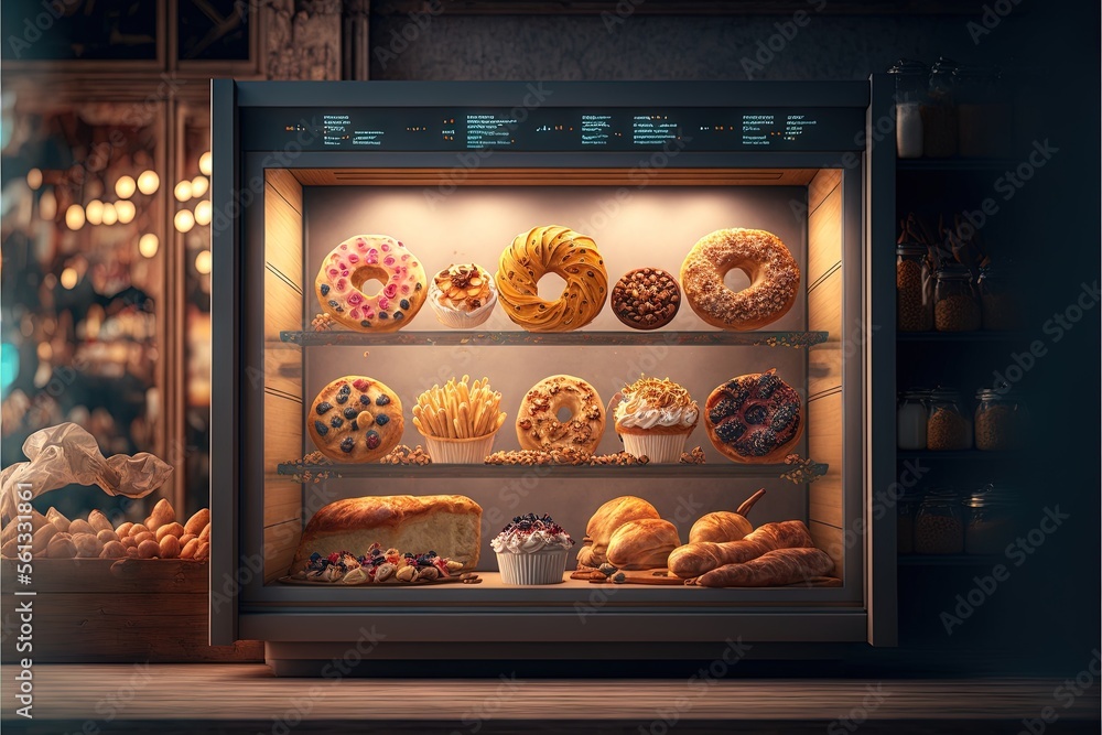 a display case filled with lots of different types of donuts and other ...