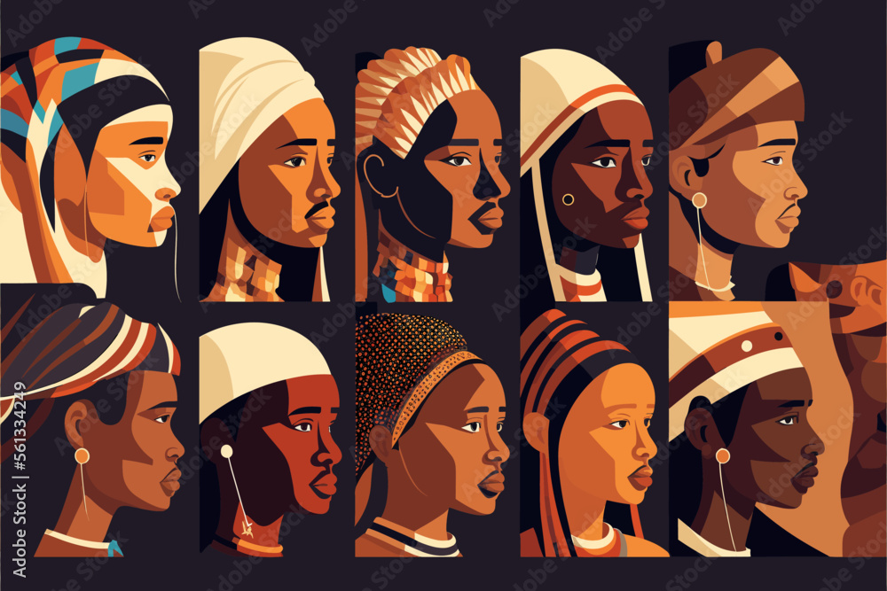 Profiles of an ethnic group as an illustration: faces of people of many ...
