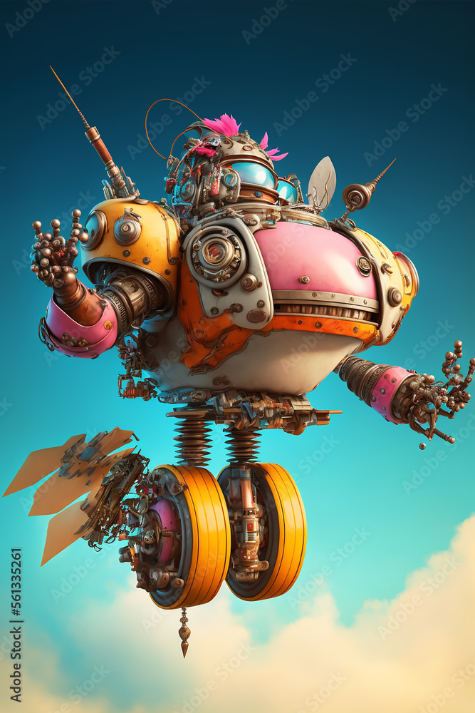 Fantasy Flying Robot Stock Illustration | Adobe Stock