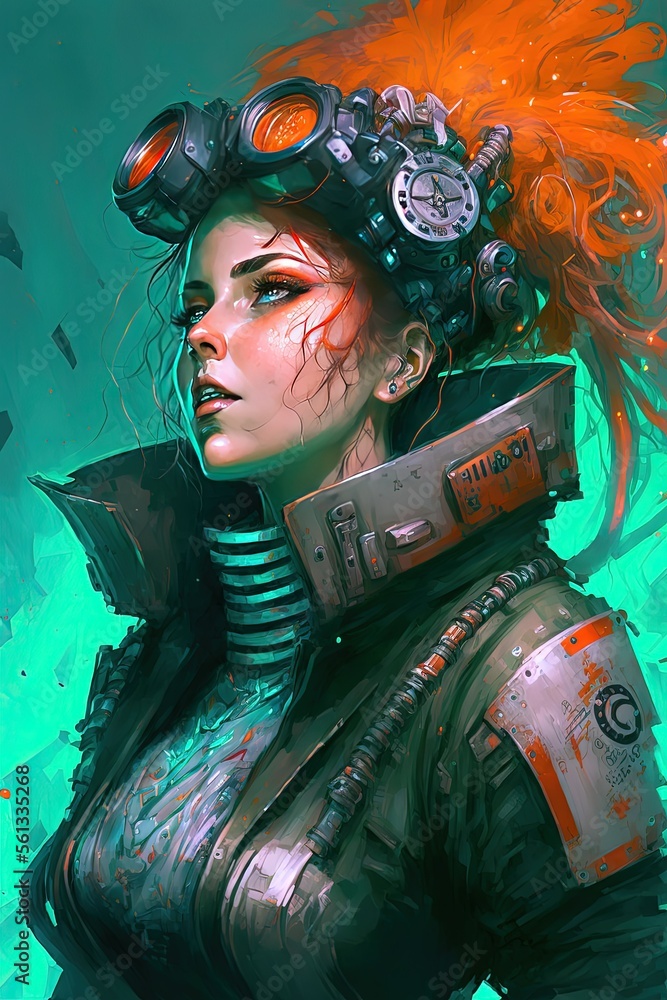 Cyberpunk space pirate soldier in space protective armour suit ...