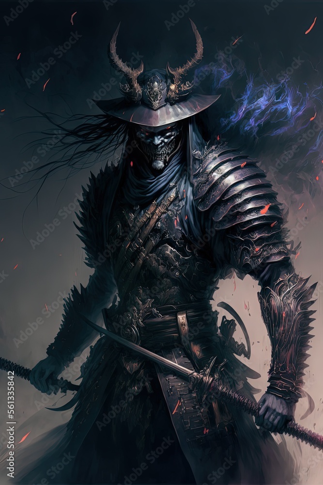 Ghost warrior samurai in heavy armour. Ronin samurai fantasy character ...