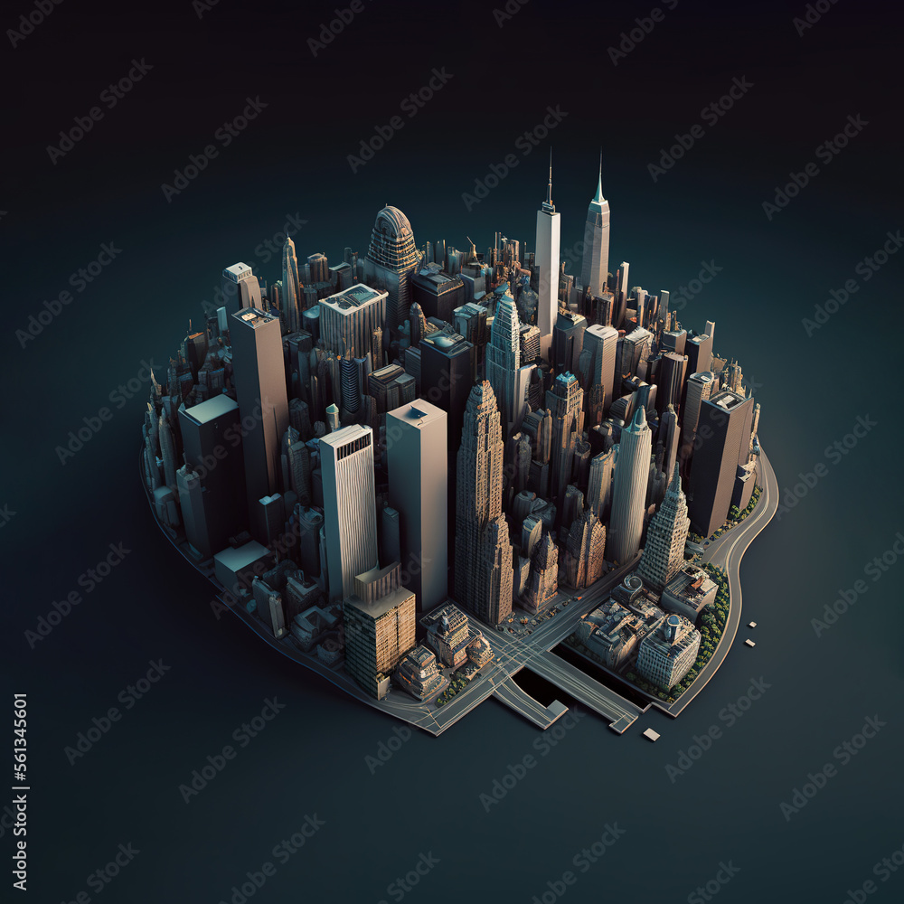 Urban environment modern city with tall buildings and streets. Model of ...